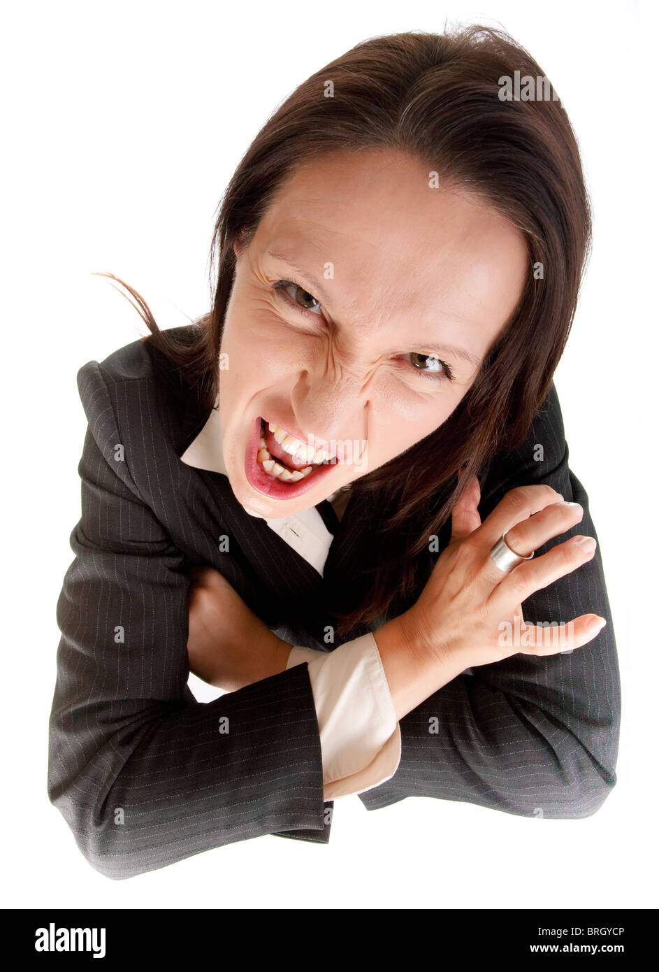 furious business woman shouting isolated on white Stock Photo - Alamy