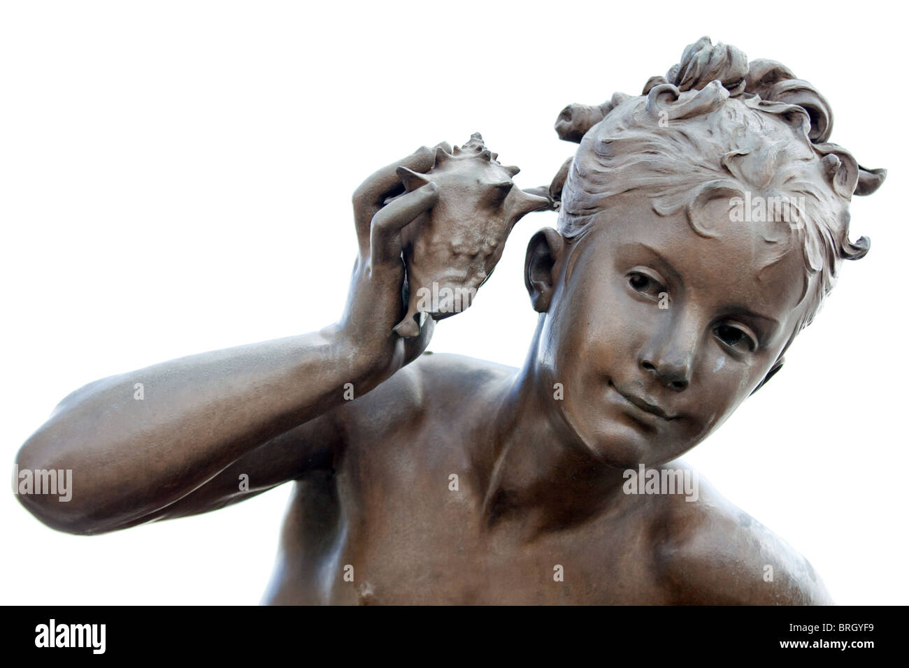 beautiful copper sculpture representing girl nymph holding shell ...