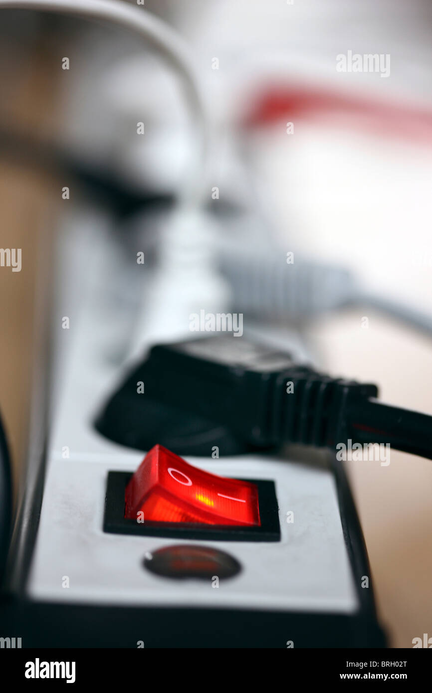 Home electrics, multi socket, power lines, plug board, plugs and ...