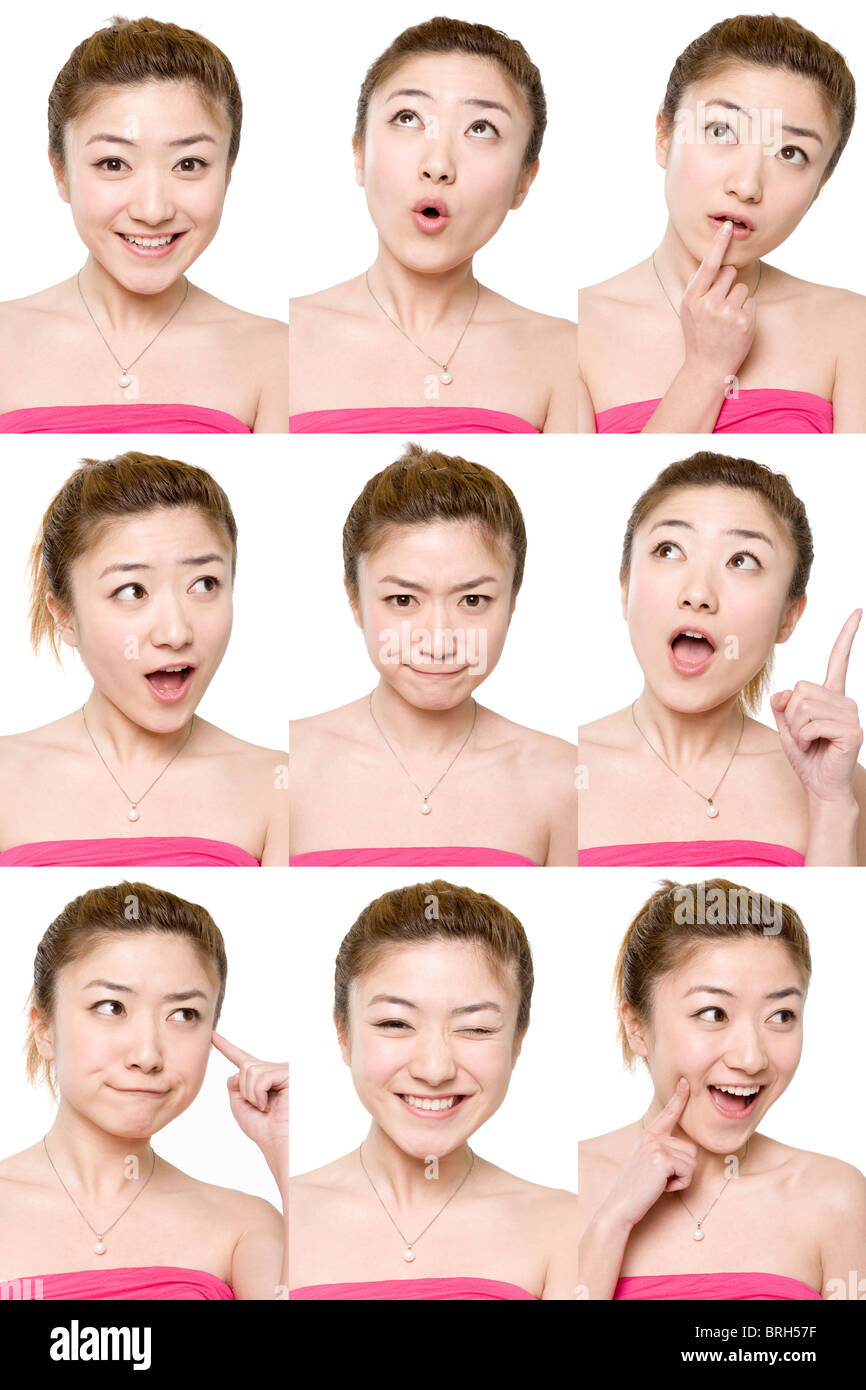 Young woman's different facial expression Stock Photo - Alamy