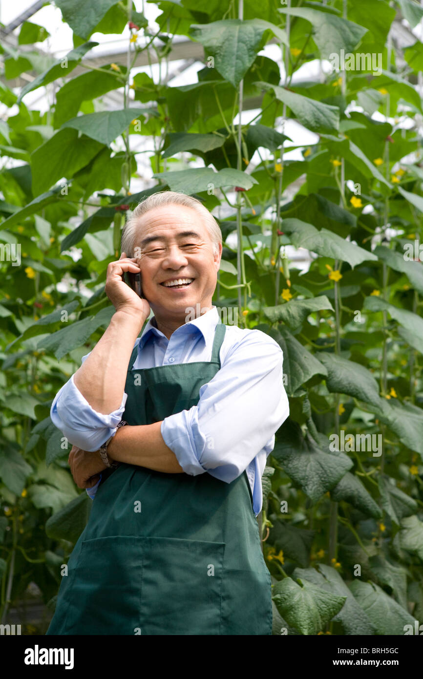 Farmer talk on the phone in modern farm Stock Photo - Alamy