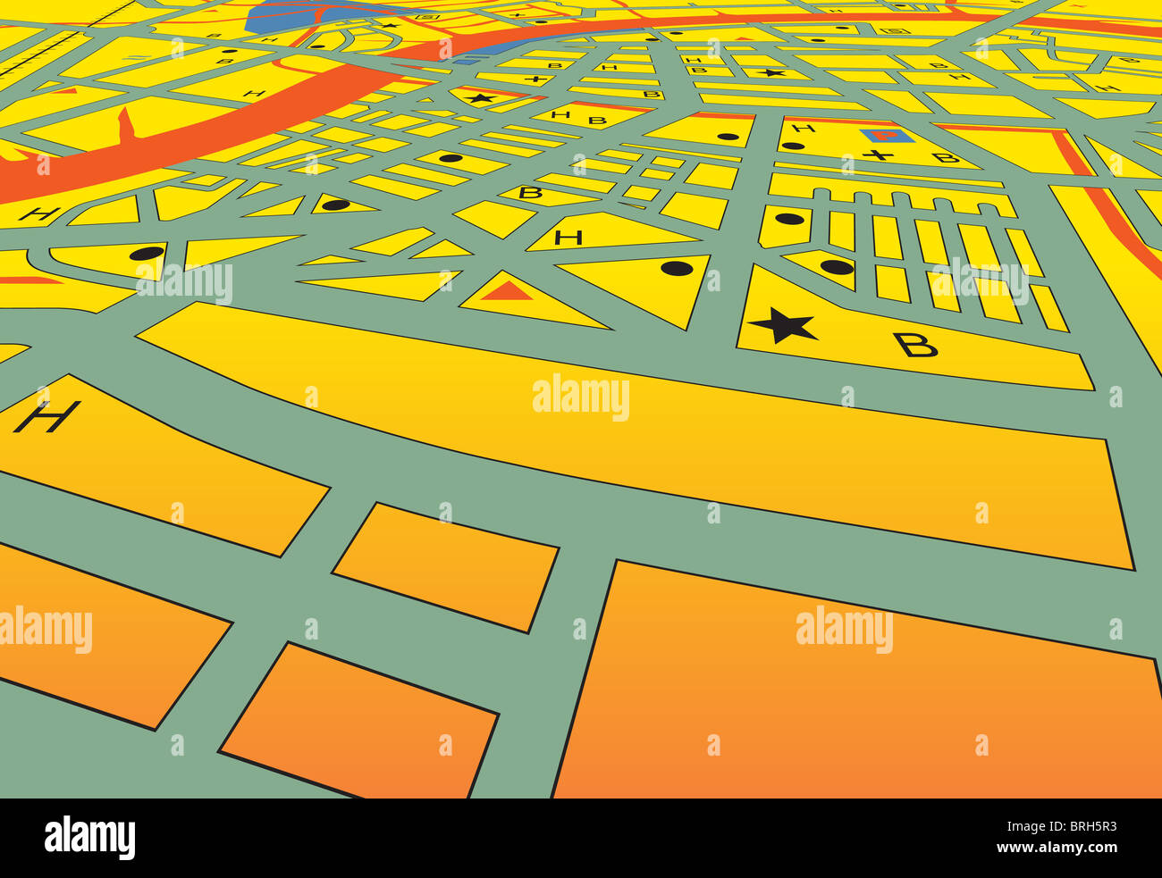 Illustrated angled street-map of a generic city with no names Stock ...