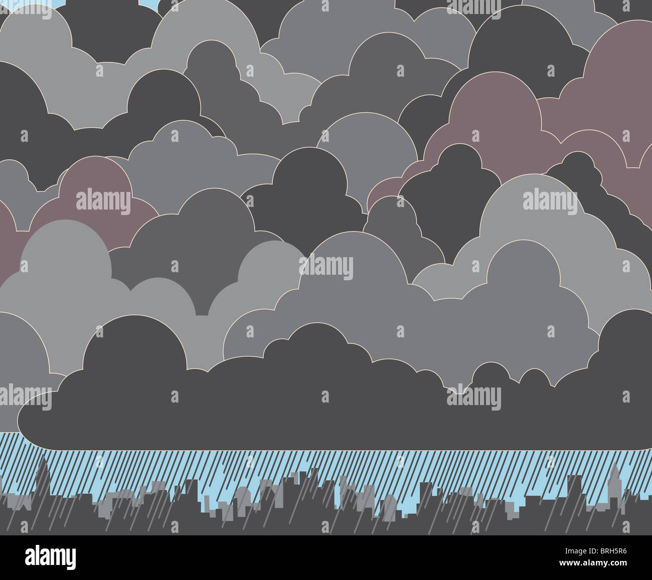 Illustration of clouds and rain over a city Stock Photo - Alamy