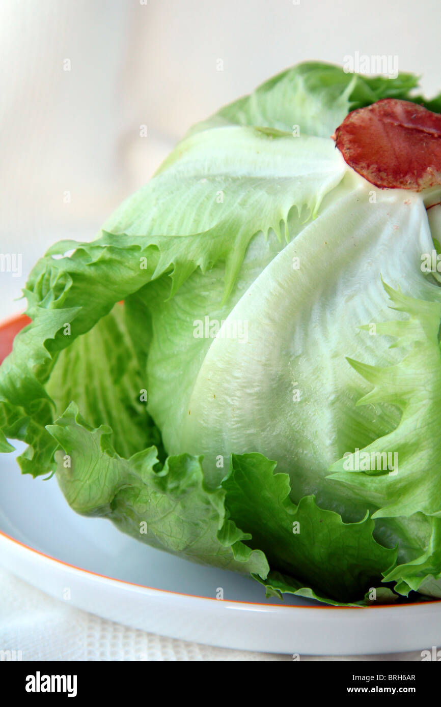 Green iceberg lettuce on a white plate Stock Photo - Alamy