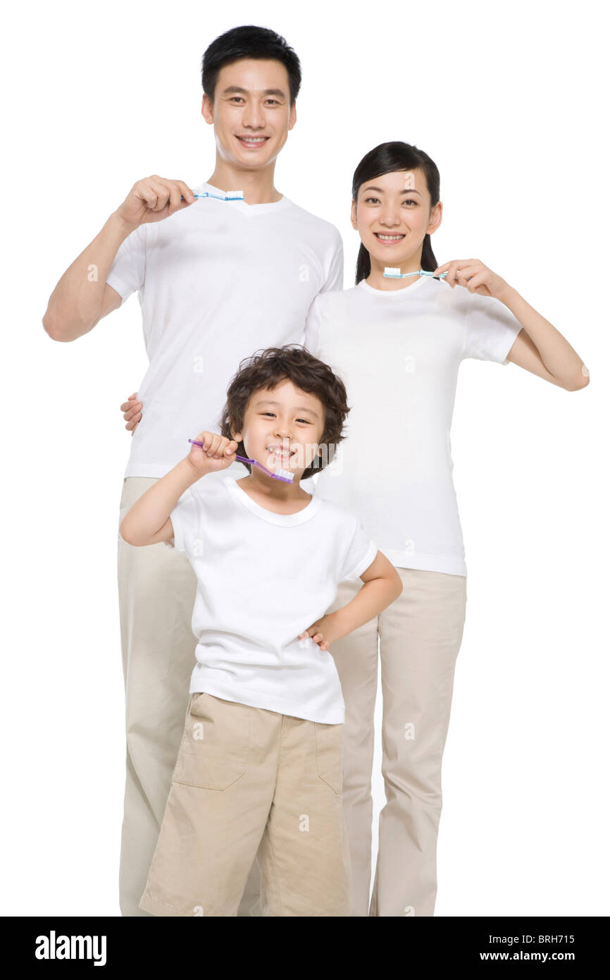 Family brushing teeth Stock Photo - Alamy