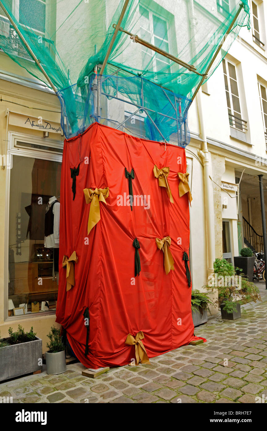 Decorated scaffolding poles in Paris to disguise the metal poles with ...