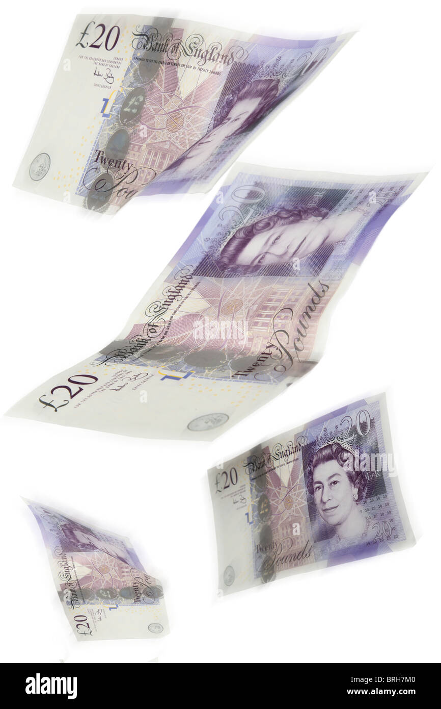 £20 notes falling or floating Stock Photo - Alamy