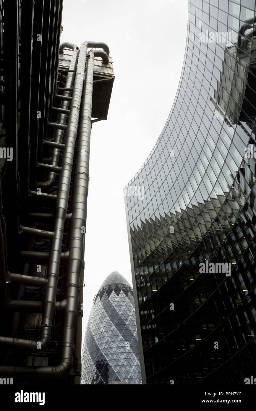 Lloyds Building, the Gherkin and reflections in the windows of the ...