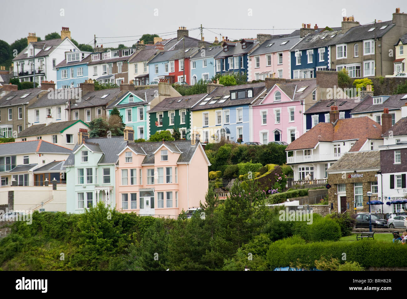 Houses on hillside overlooking the Welsh seaside holiday resort of New ...