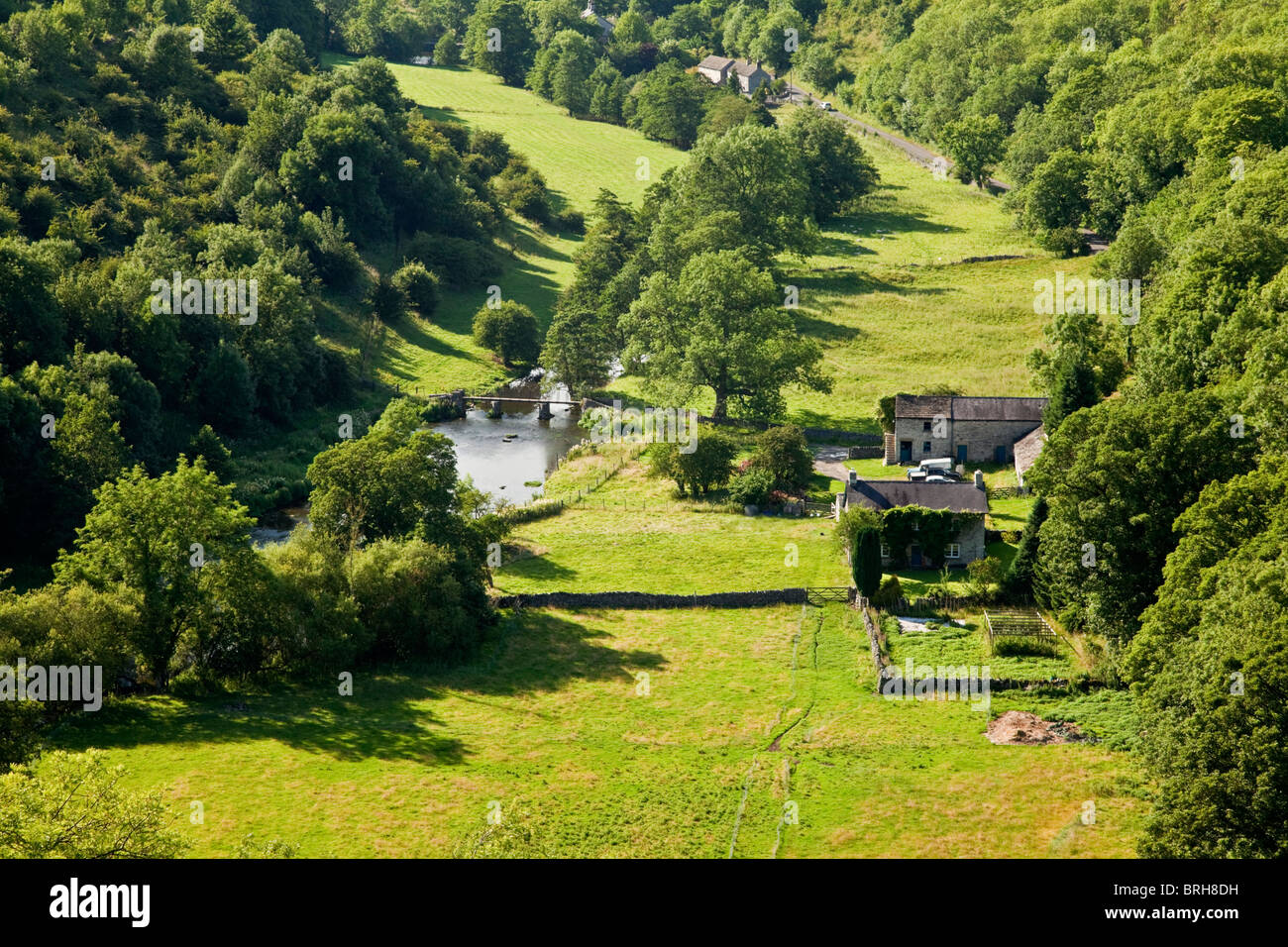Views across Monsal Dale in the Wye valley in the Peak District ...