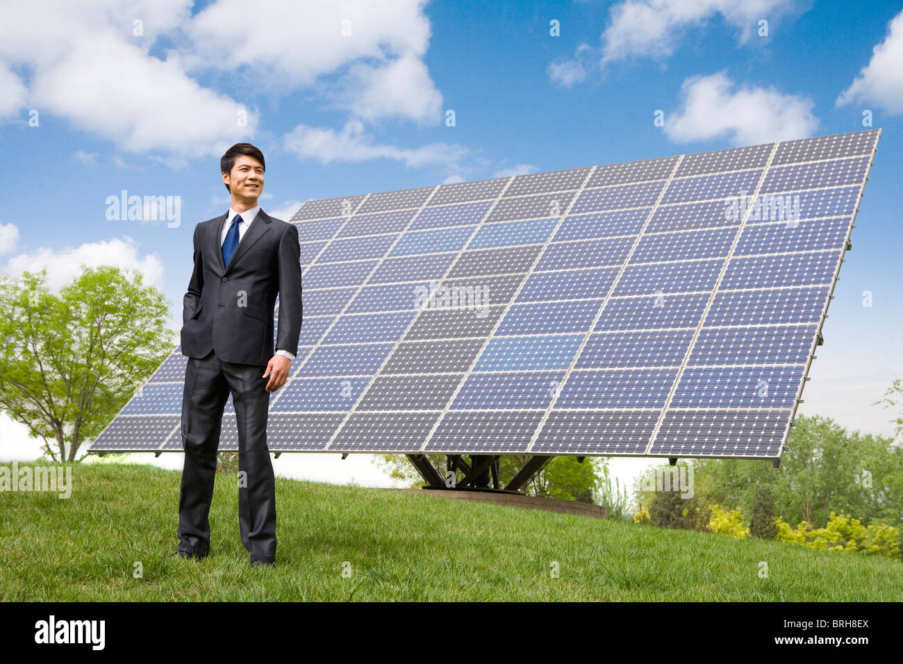 Portrait of a businessman in front of solar panels Stock Photo - Alamy