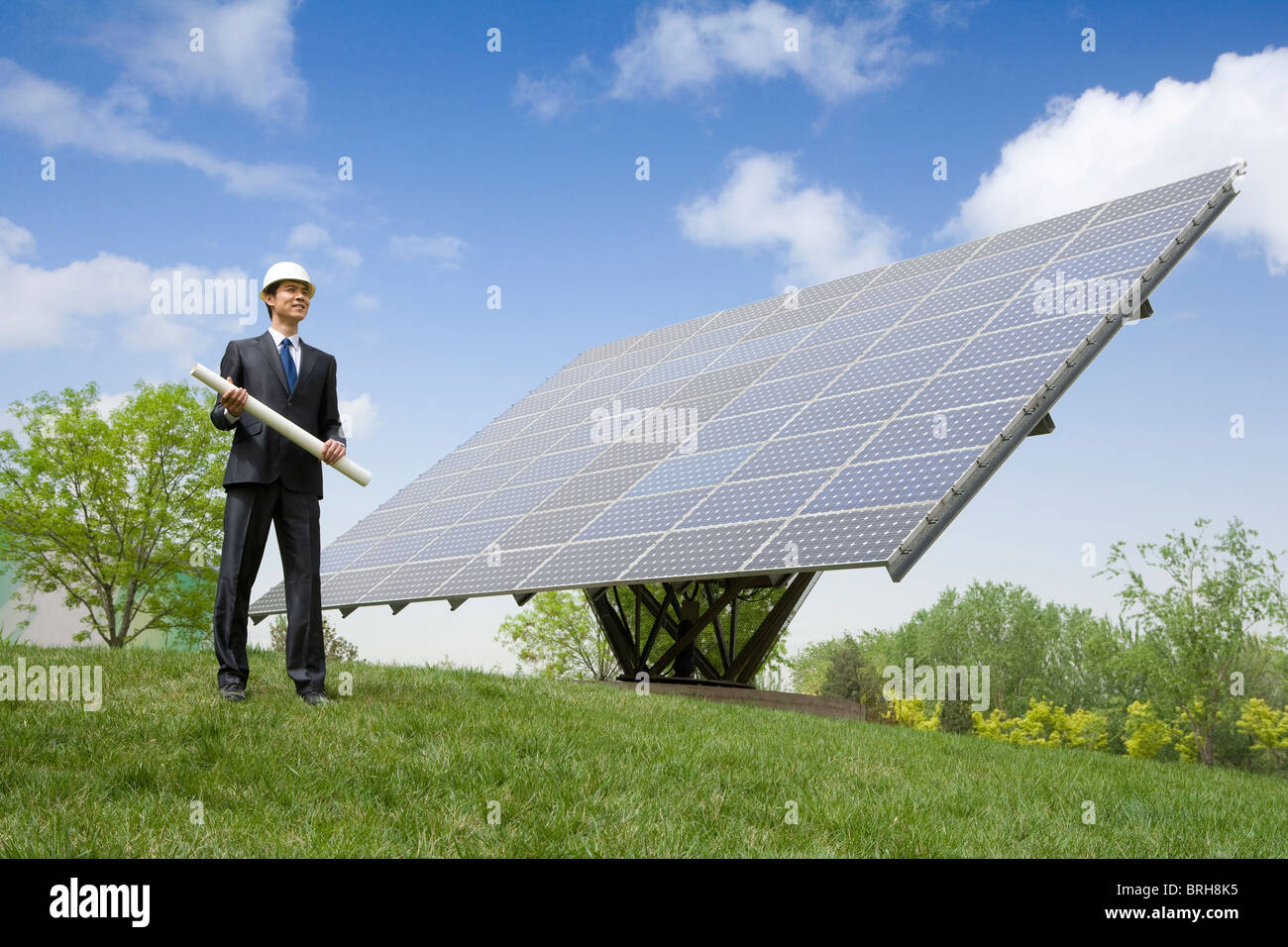 Engineer holding blueprint solar panel hi-res stock photography and ...