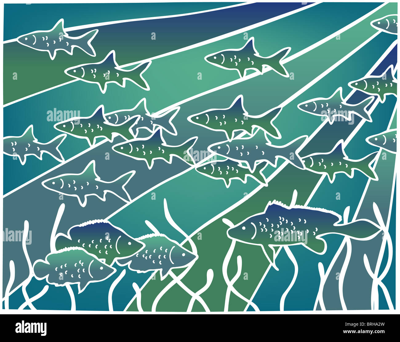 Illustration of fish underwater in batik style Stock Photo - Alamy