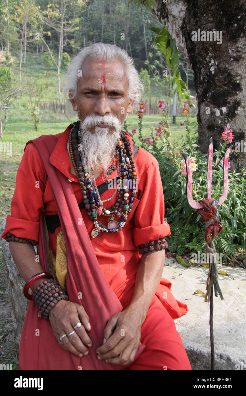 A holy man in Sikkim, north east India, stops for a chat on his ...