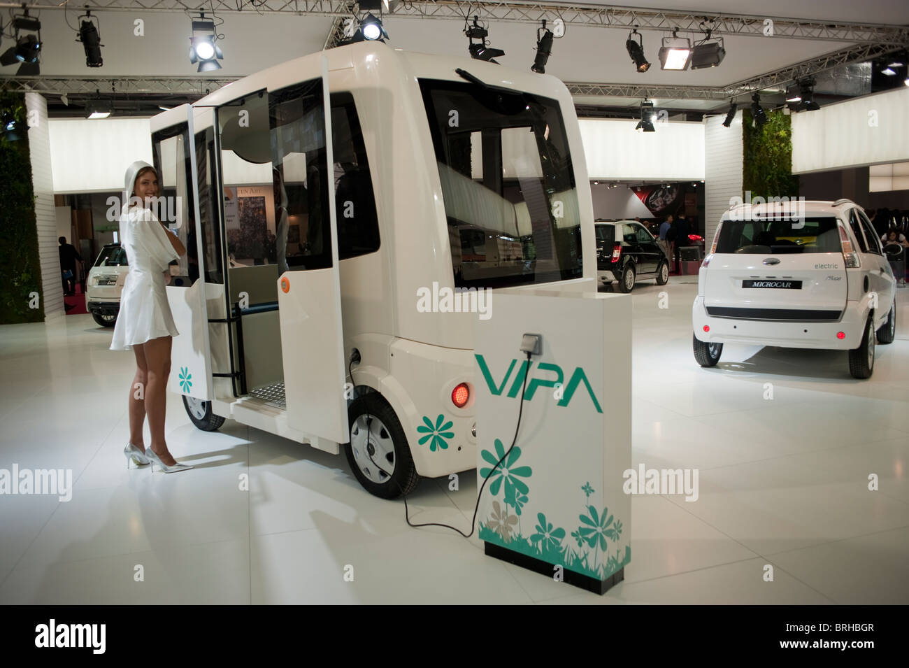 Paris, France, Woman Showing, Paris Car Show, Trade Show, Microcar VIPA ...