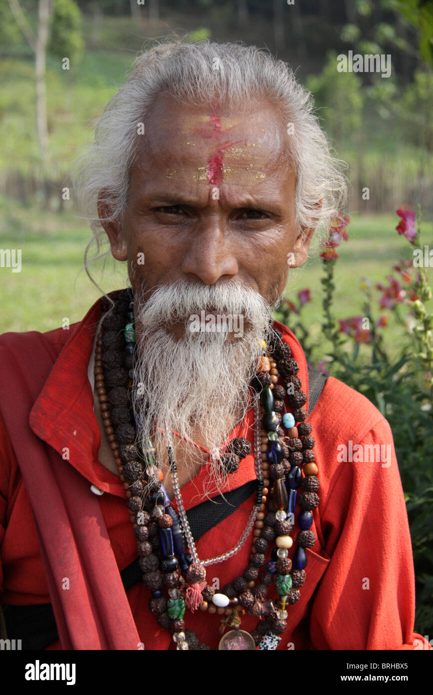 A holy man in Sikkim, north east India, stops for a chat on his ...