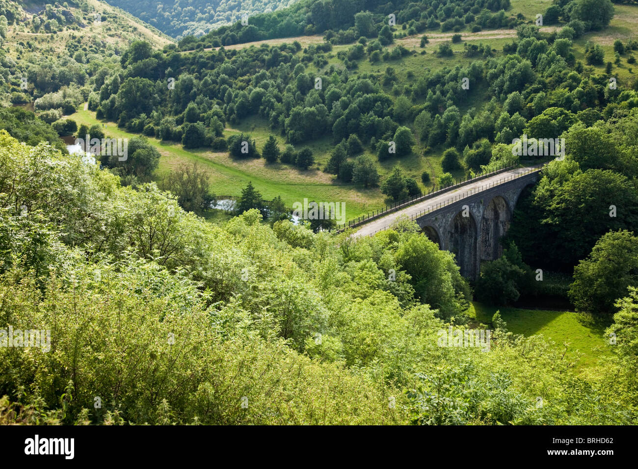 Views across Monsal Dale in the Wye valley in the Peak District ...
