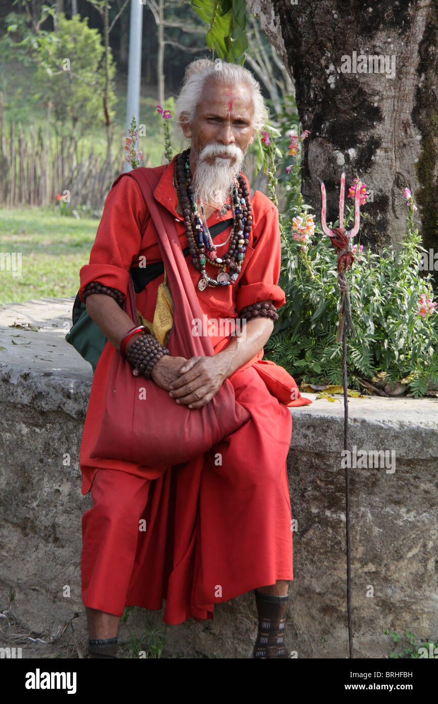 A holy man in Sikkim, north east India, stops for a chat on his ...