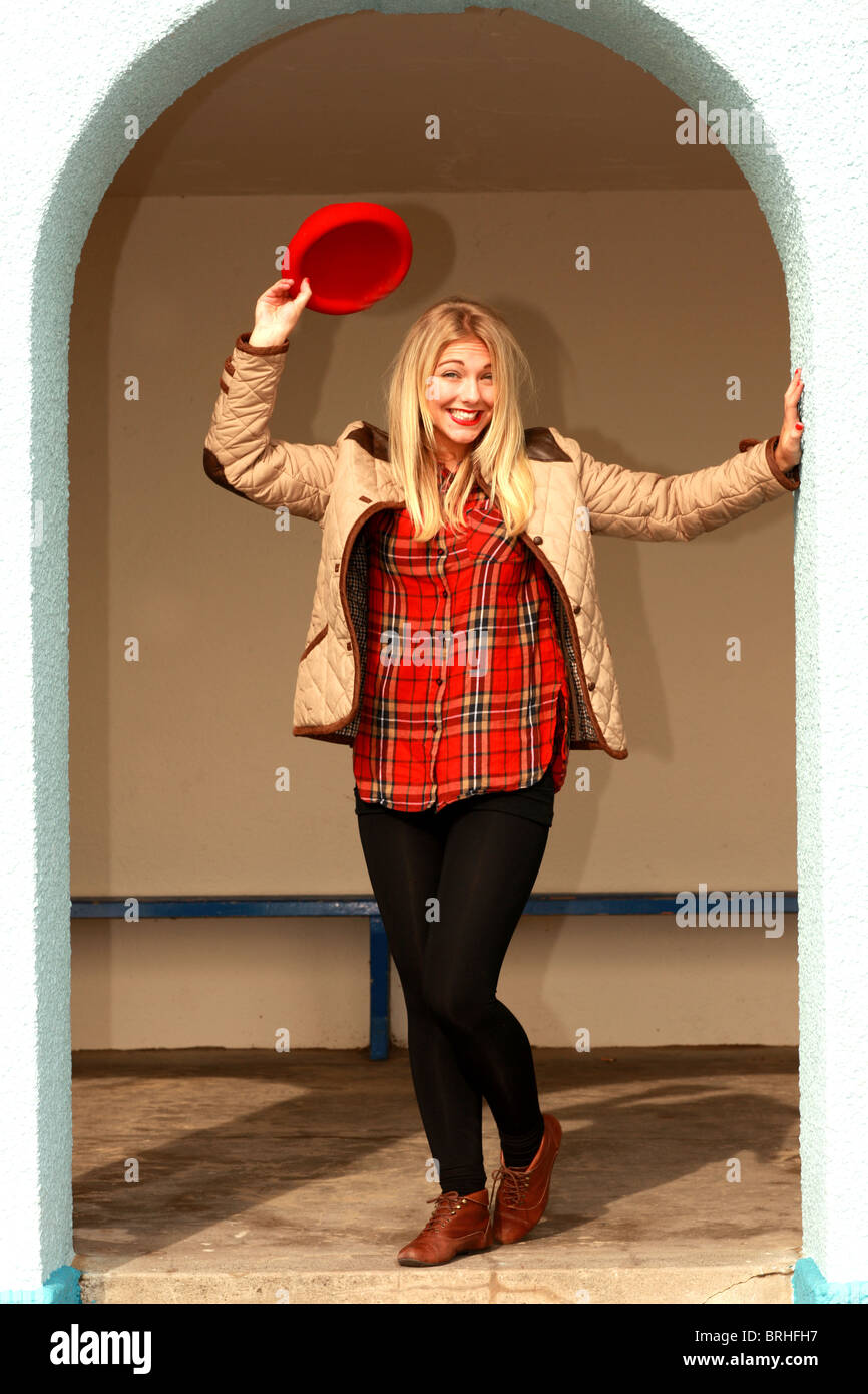 Woman Wearing Red Pillar Box Hat. Model Released Stock Photo - Alamy