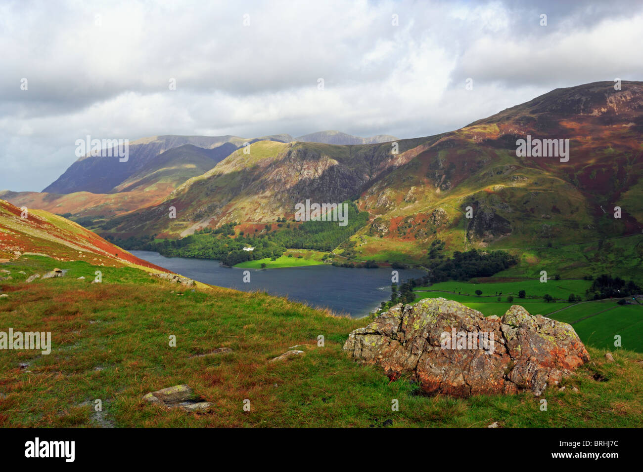Looking out over Buttermere and Dale Head from Buttermere Fell in the ...