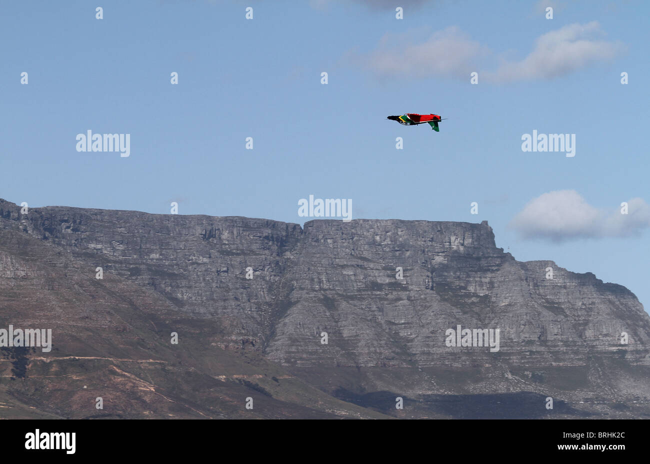 South African Air Force Hawk flies upside down over Table Mountain at ...