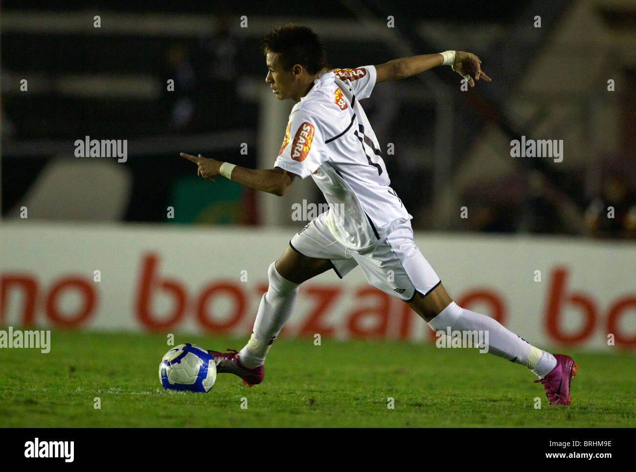Young Brazilian footballer and rising star Neymar in action for Santos ...