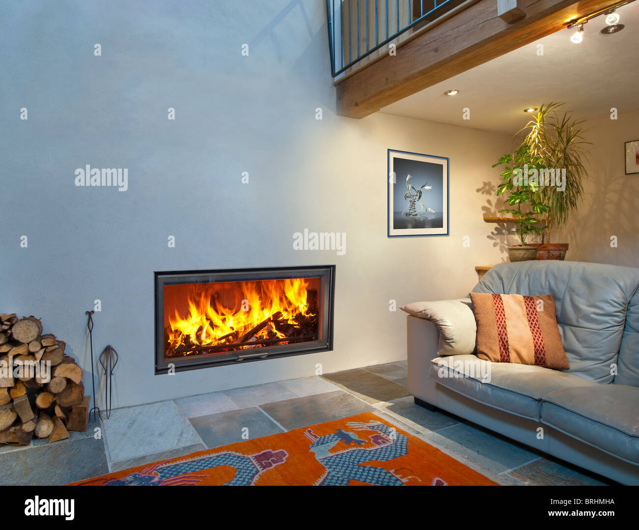 A Crystal 100 wood burning stove with roaring flames in a nice interior ...