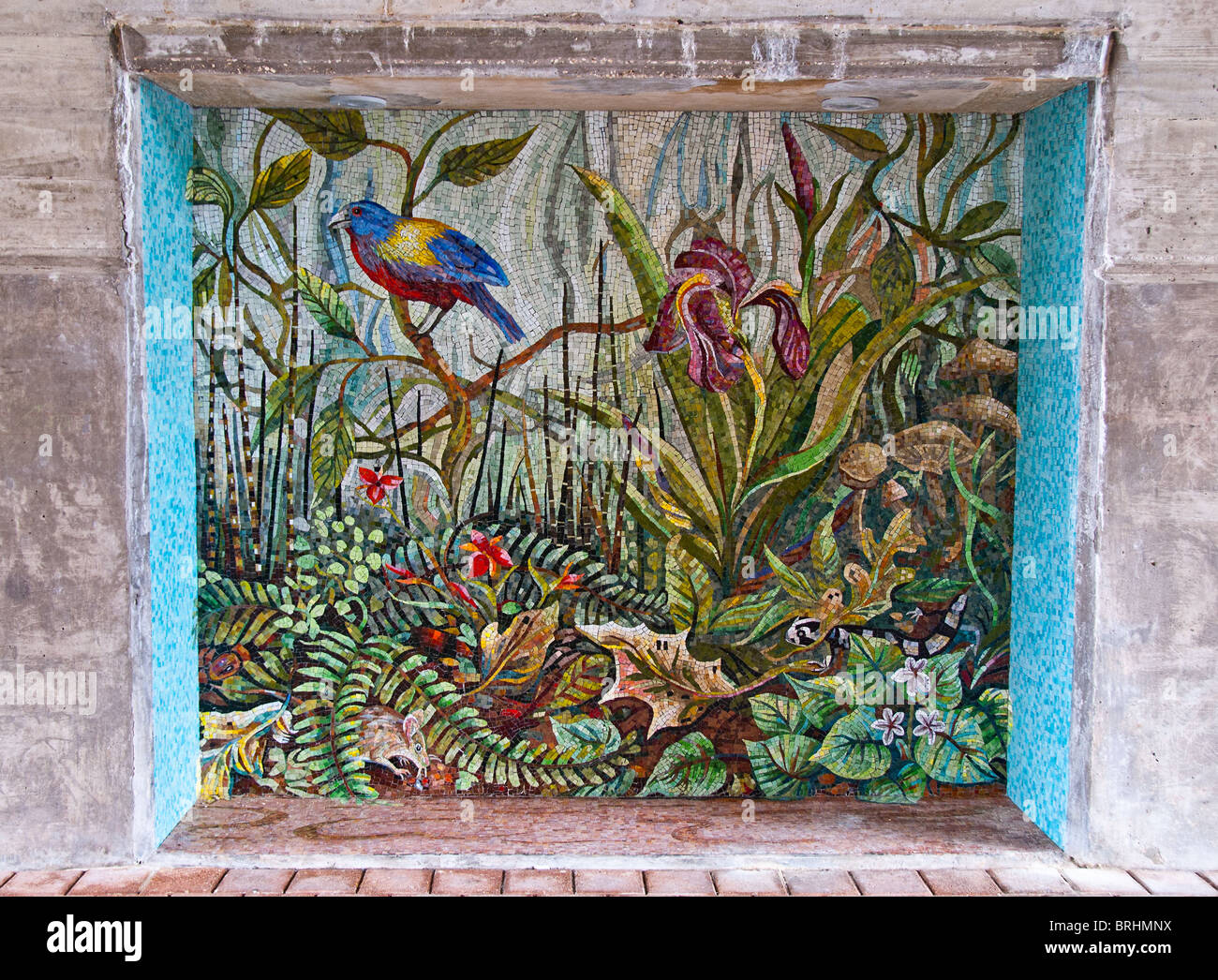 Mosaic tile art along walkway under bridge in The Woodlands, Texas, USA ...