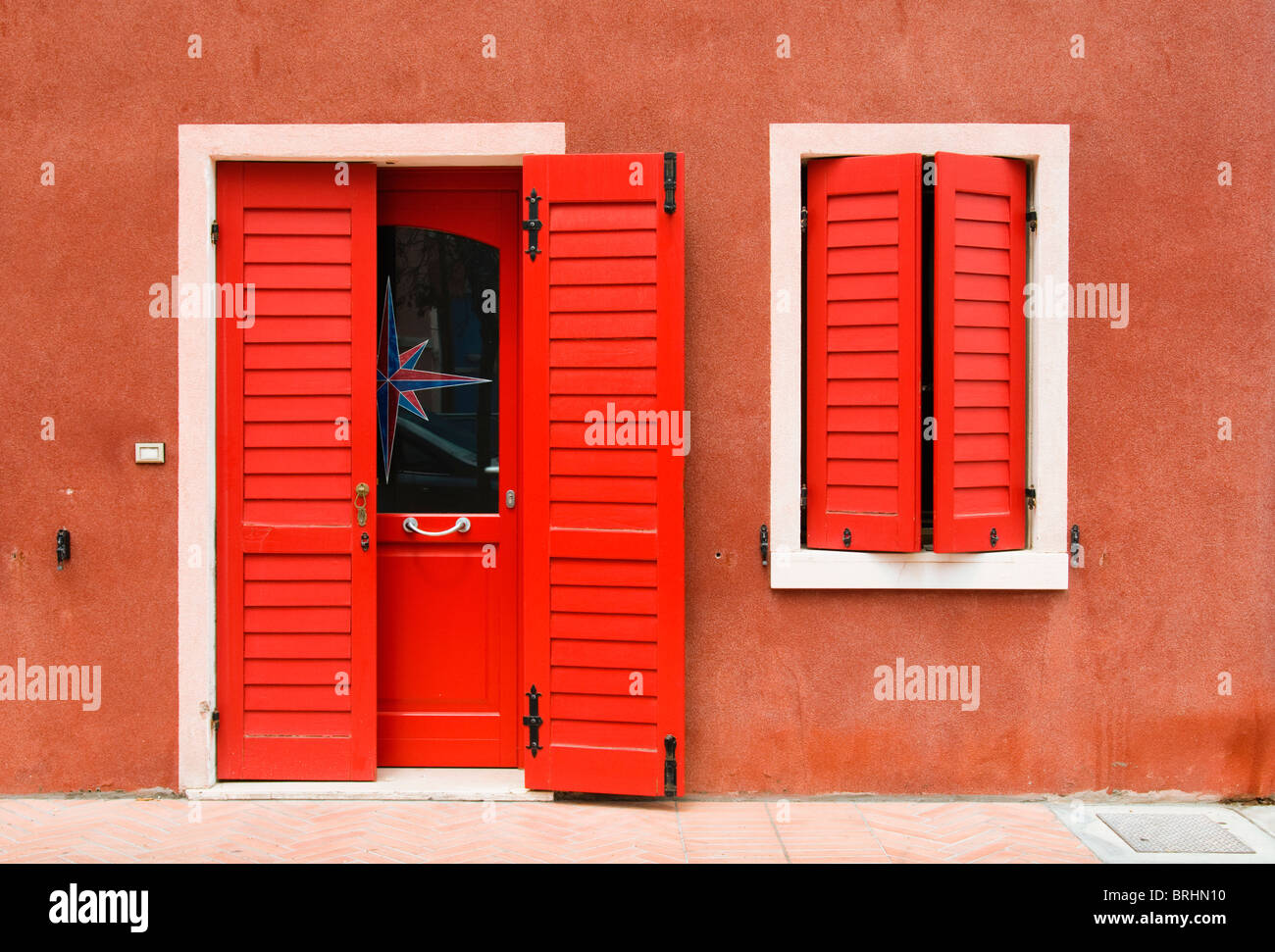 Red Facade of Brightly Painted Colourful House, Historic Town Centre of ...
