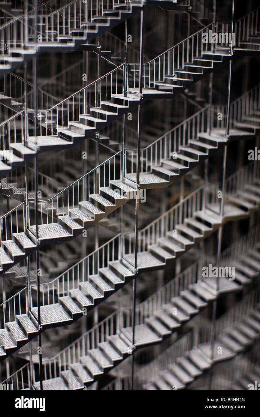 A multitude of stairs in a metal building Stock Photo - Alamy