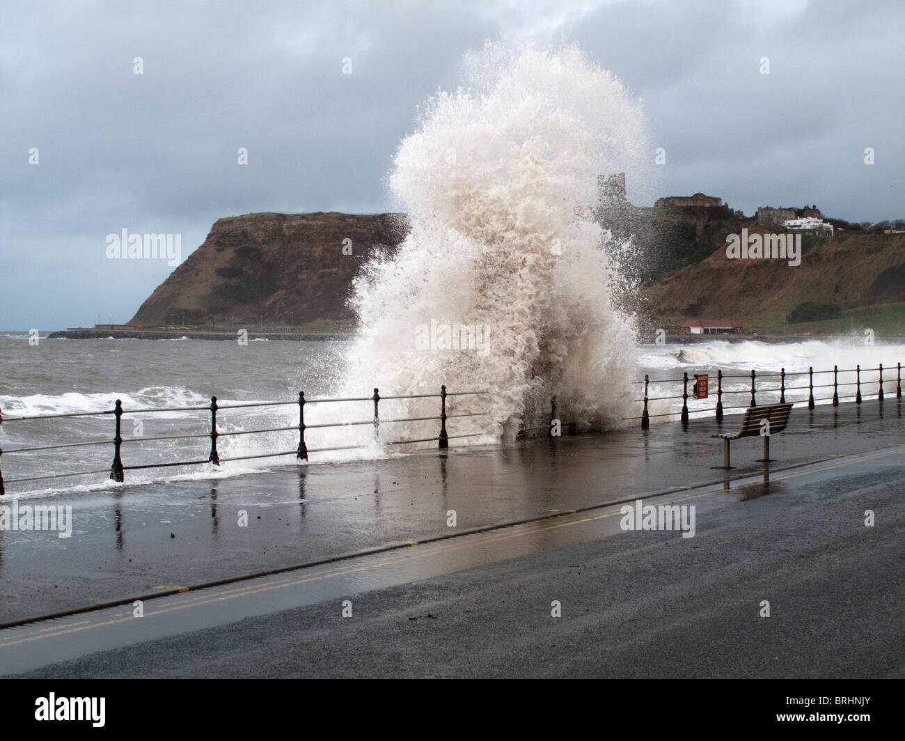 Danger from Heavy seas at Scarborough, North Yorkshire, UK Stock Photo ...