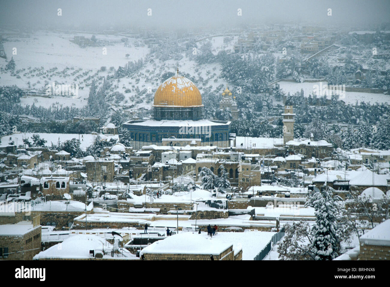 Israel, Snow over Temple Mount and the Old City of Jerusalem Stock ...
