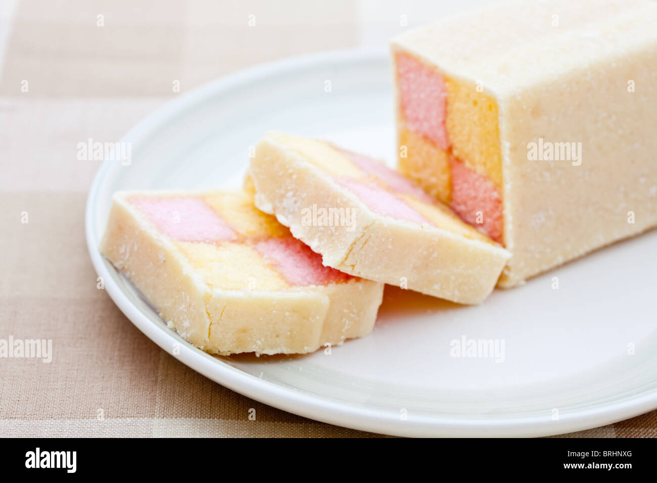 Slices of battenberg cake Stock Photo - Alamy