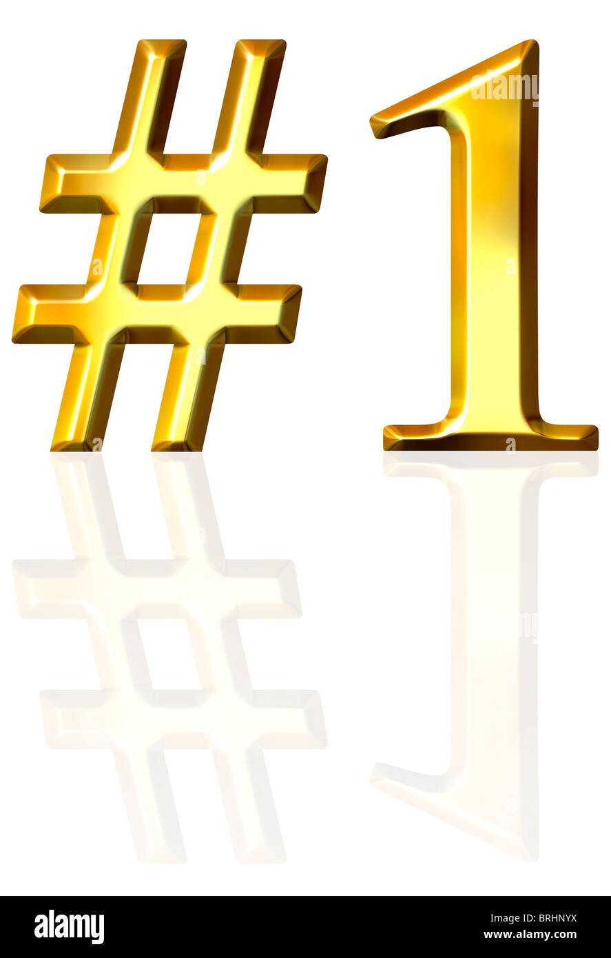 3d golden number one with reflection Stock Photo - Alamy