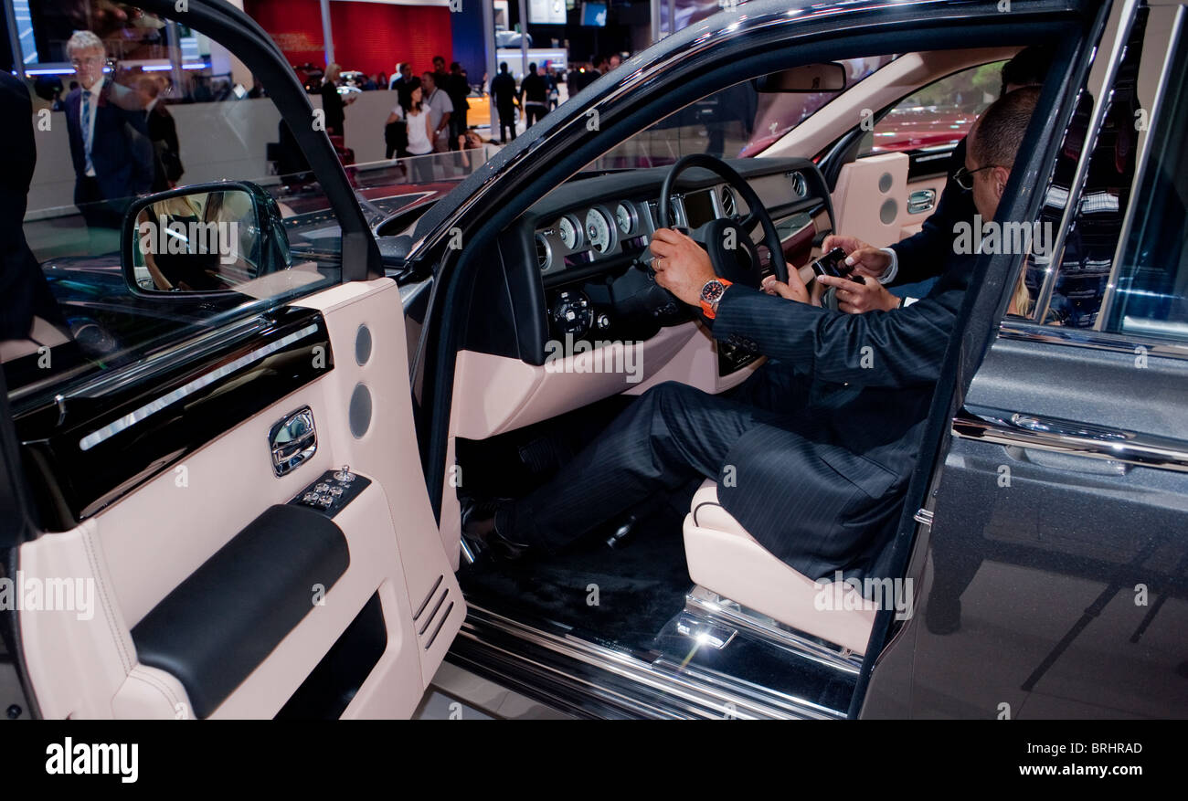 Paris, France, Man inside Car, Looking, Paris Car Show, "Rolls Royce ...