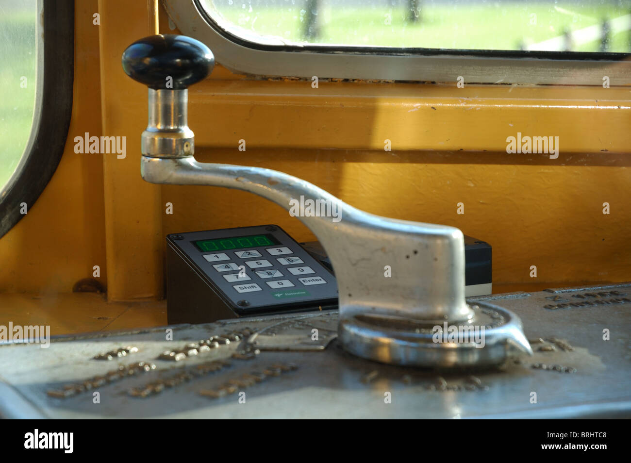 Inside blackpool tram drivers controls Stock Photo - Alamy