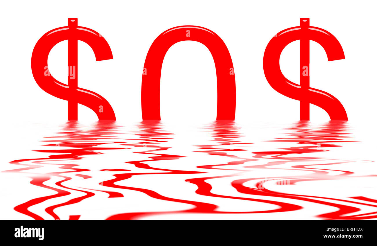 Dollar sinking with SOS signal Stock Photo - Alamy