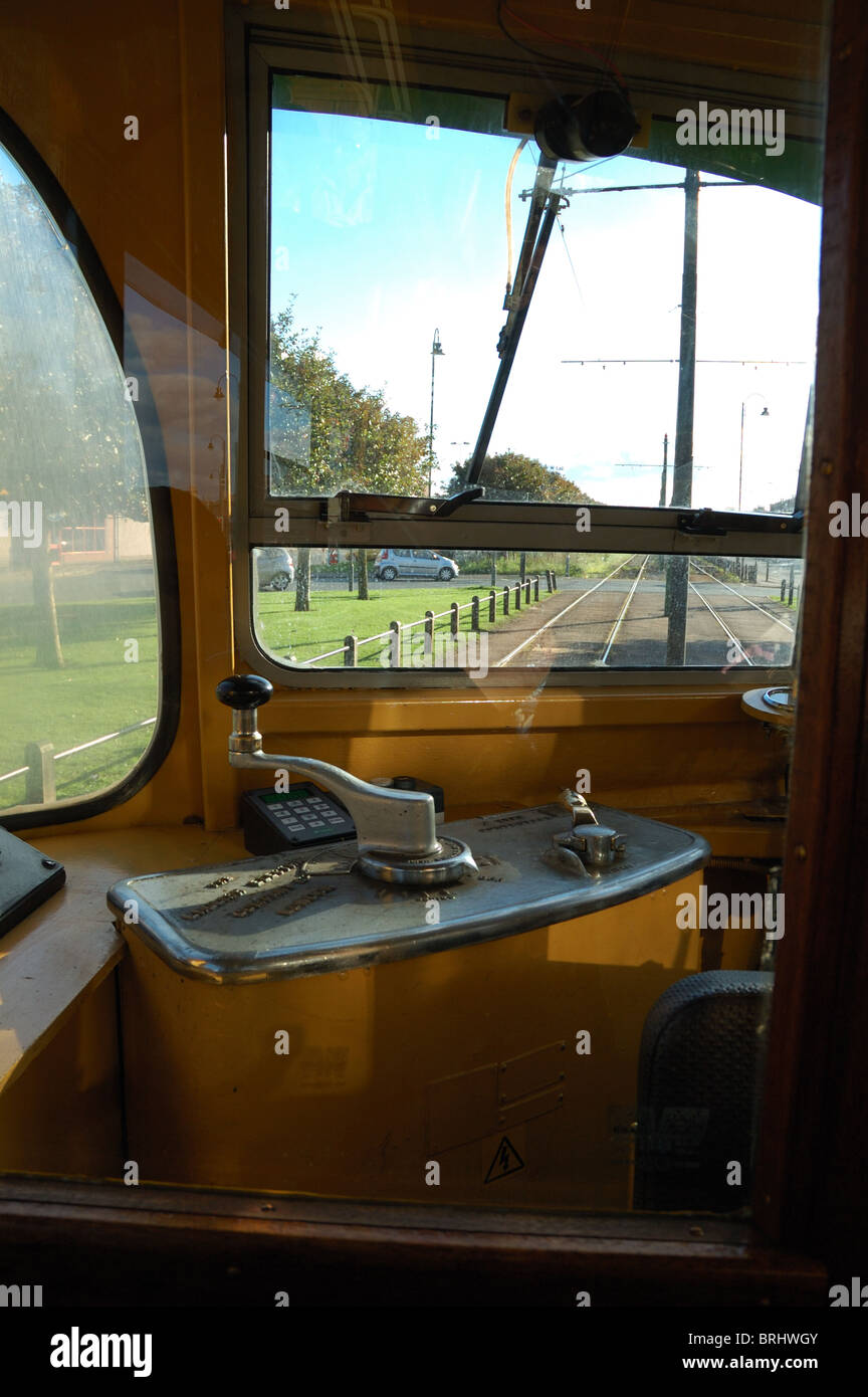 Inside blackpool tram drivers controls Stock Photo - Alamy
