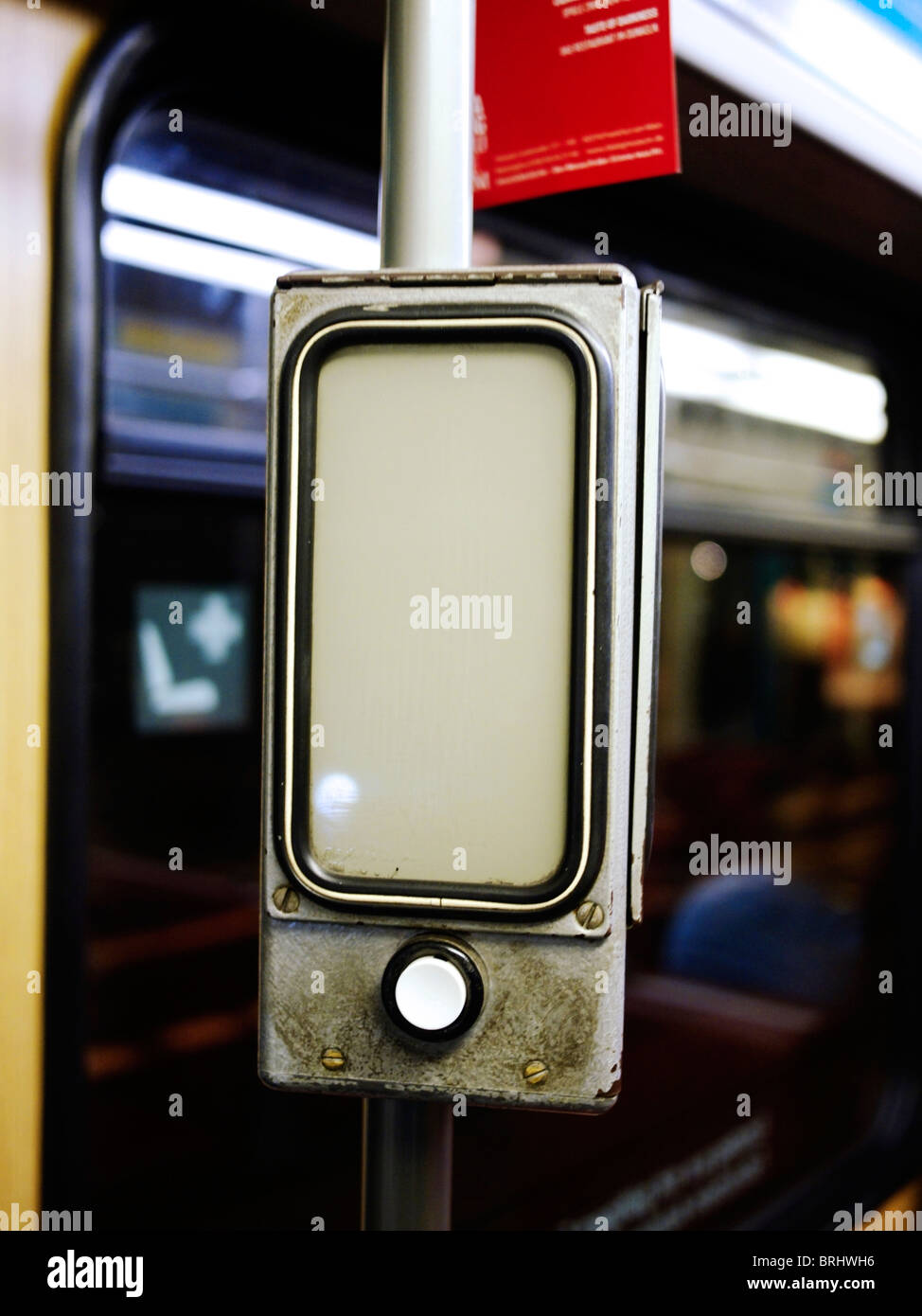 Stop button in a tram, Germany Stock Photo - Alamy