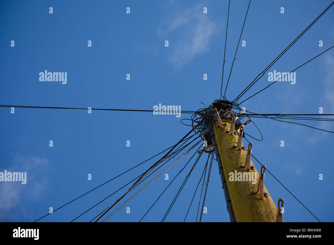 Communication wires connected to a telegraph pole Stock Photo - Alamy