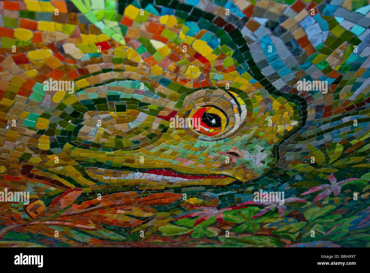 Mosaic tile art along walkway under bridge in The Woodlands, Texas, USA ...