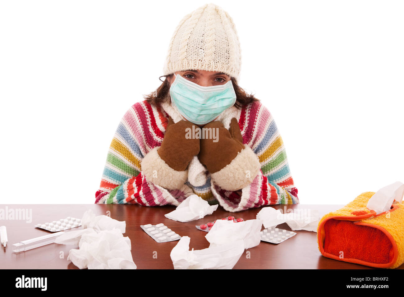sad woman with flu symptom (isolated on white Stock Photo - Alamy