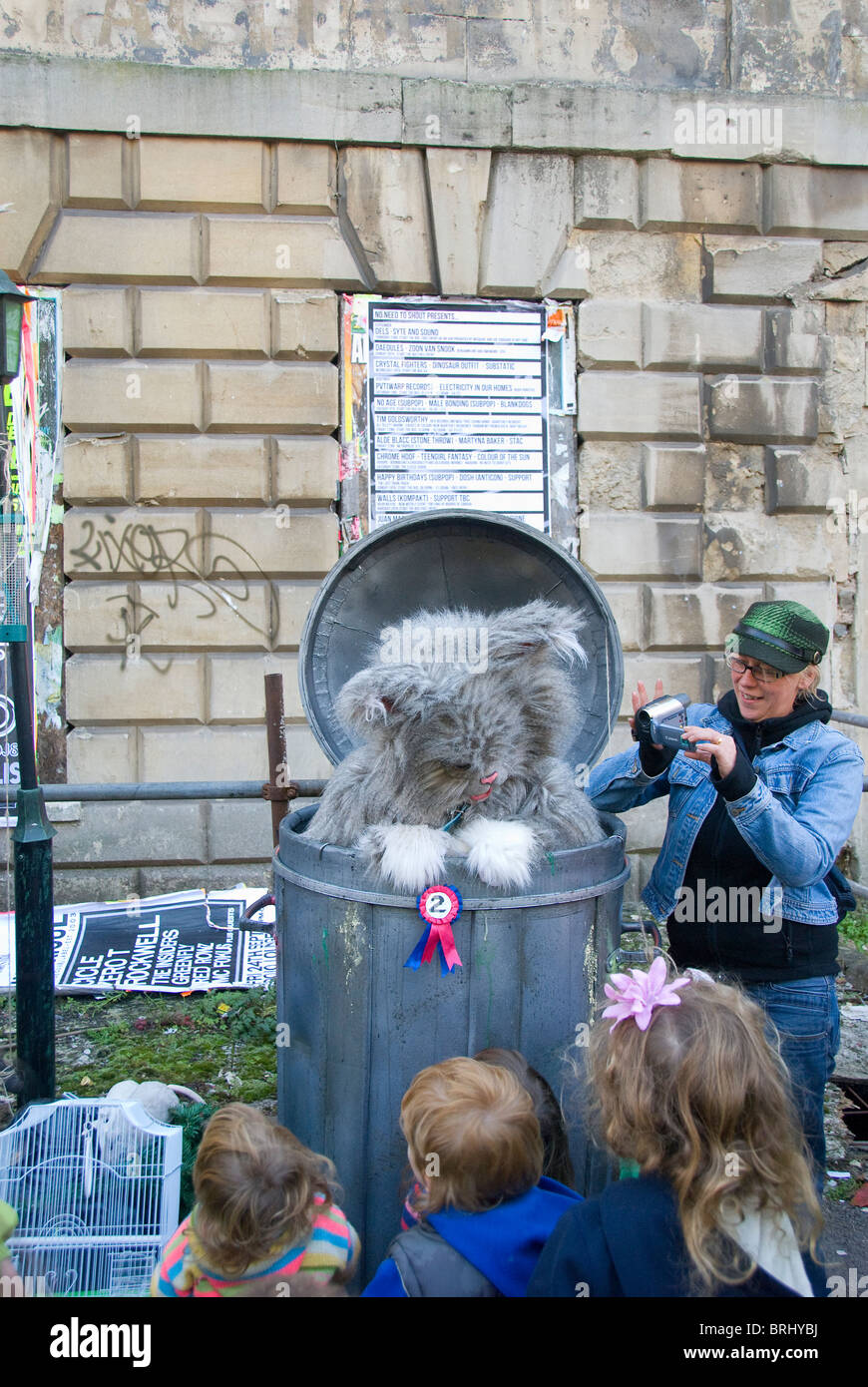 Street artist performs disguised as cat, Bristol Do, Bristol, UK Stock ...