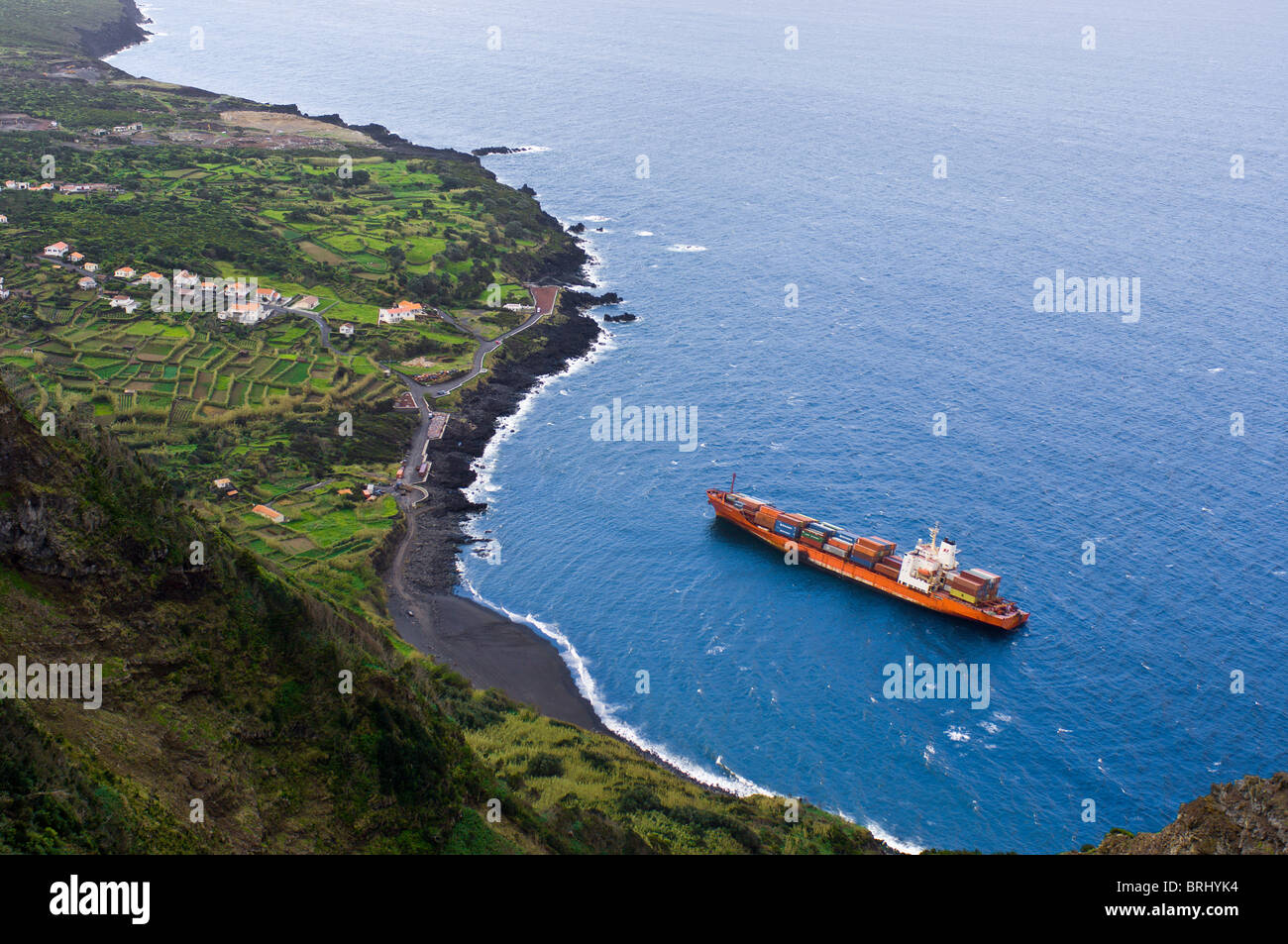 Container ship CP Valour grounded north coastline of Faial, Azores ...