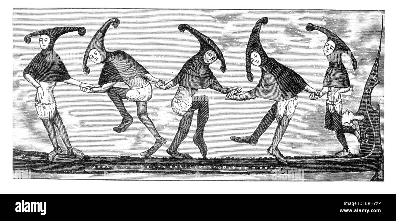 Black and White Illustration; 14th Century Morris Dance, from the ...