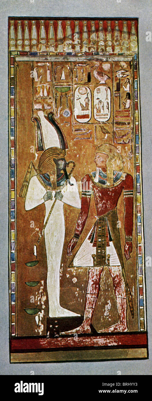 The 19th Dynasty Pharaoh Seti I (left) stands before Osiris, the god of ...