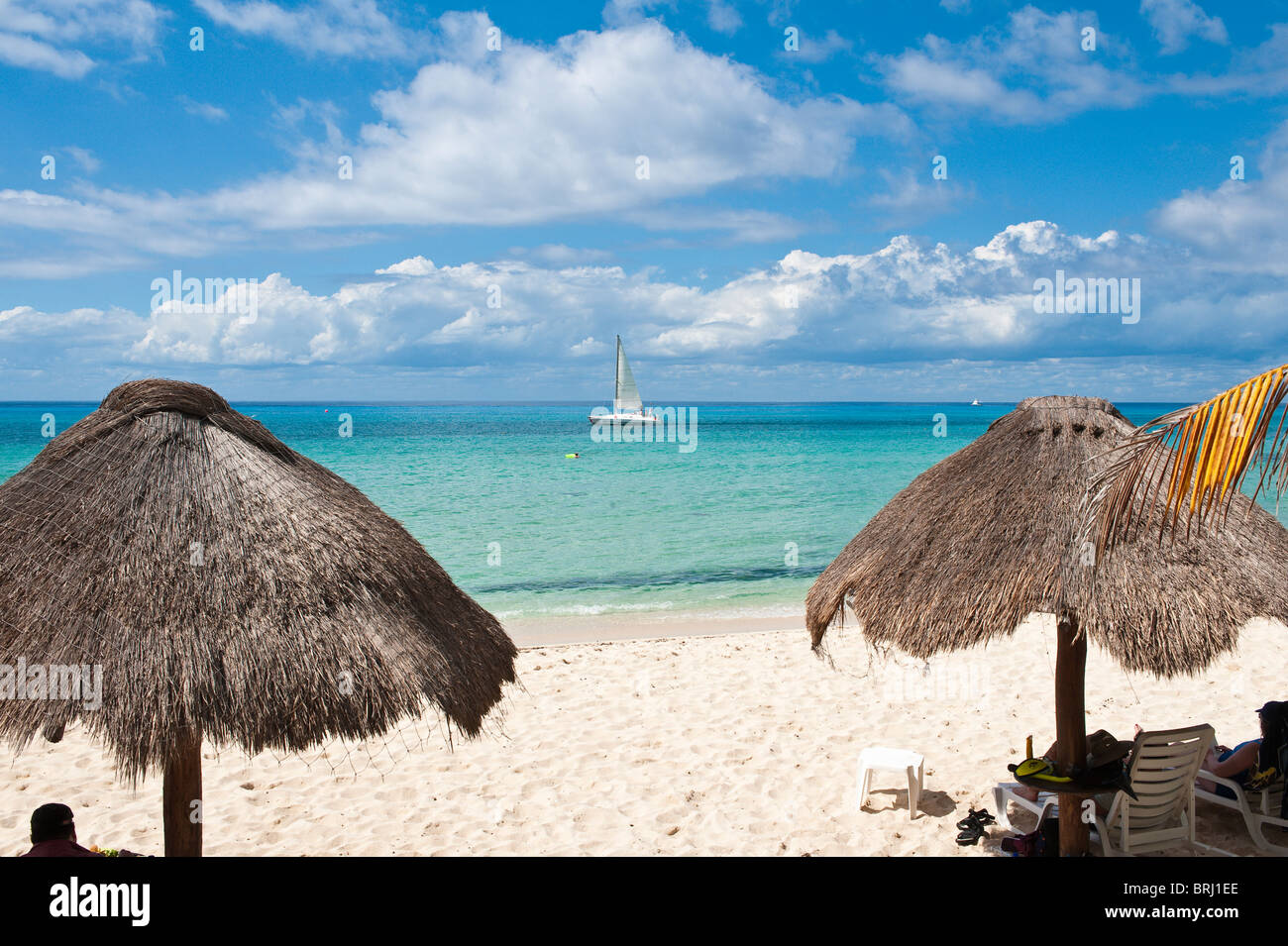 Mexico, Cozumel. Umbrellas Playa Mia Grand Beach Park, Isla de Cozumel ...