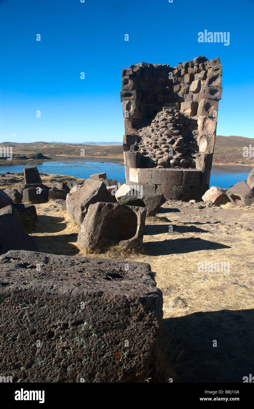 A chullpa, ( chullpas ), or funerary tower, of the Colla people, at ...