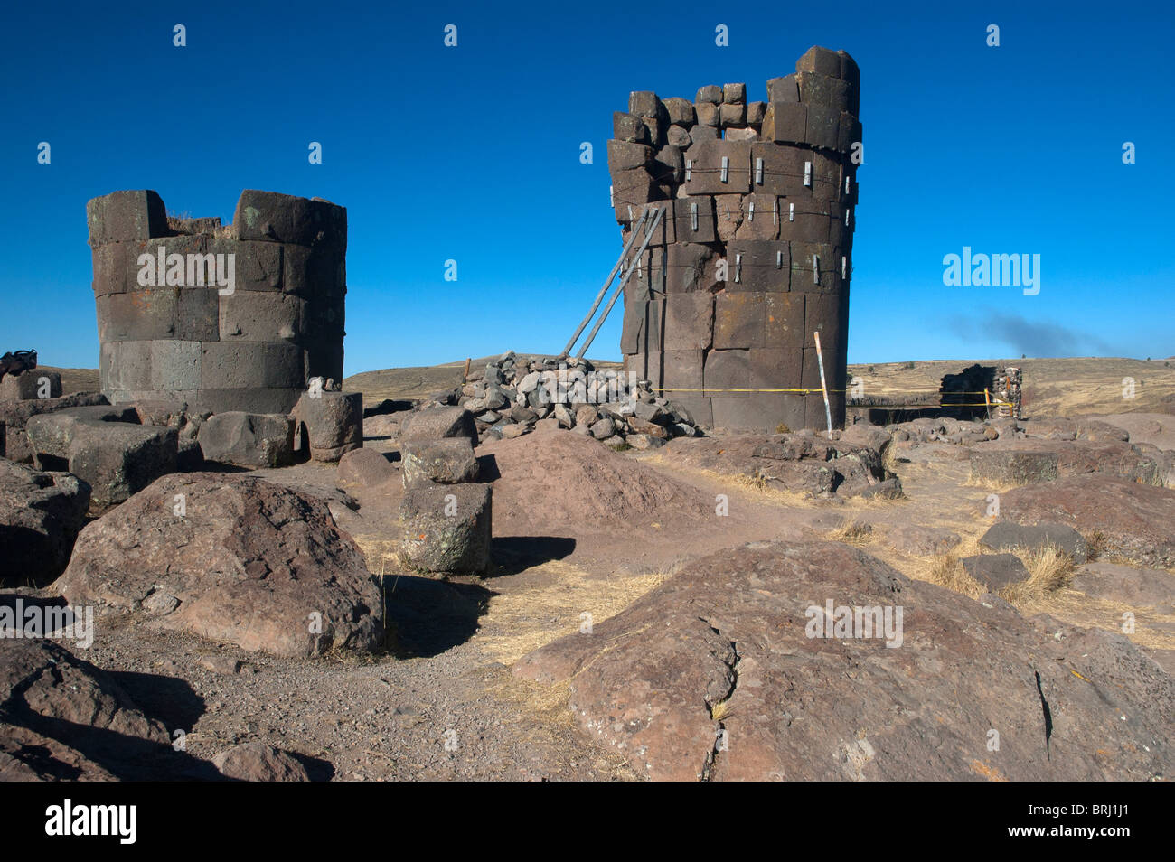 A chullpa, ( chullpas ), or funerary tower, of the Colla people, at ...