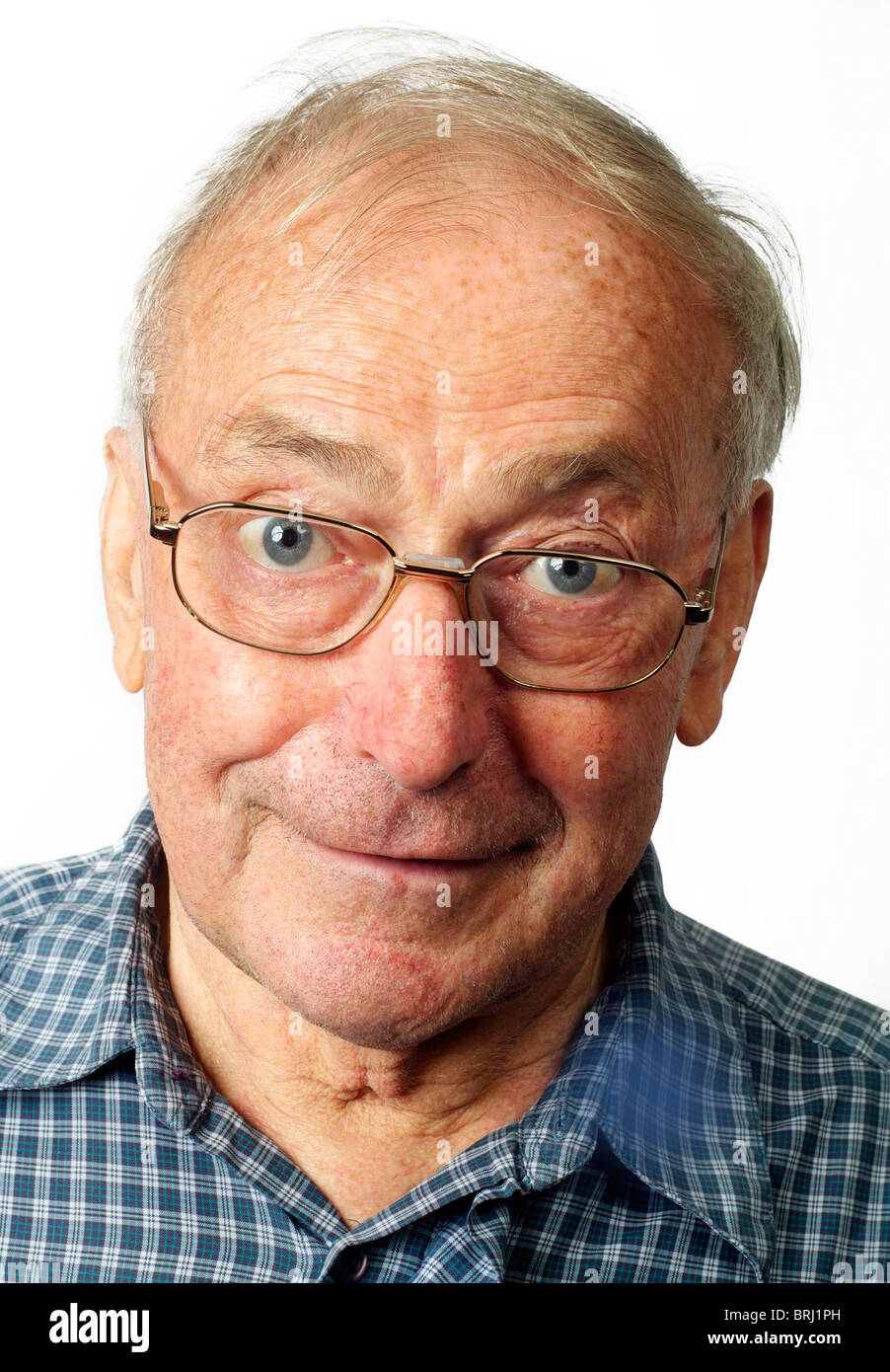 Portrait of an old mature senior citizen man with wrinkles and gray ...